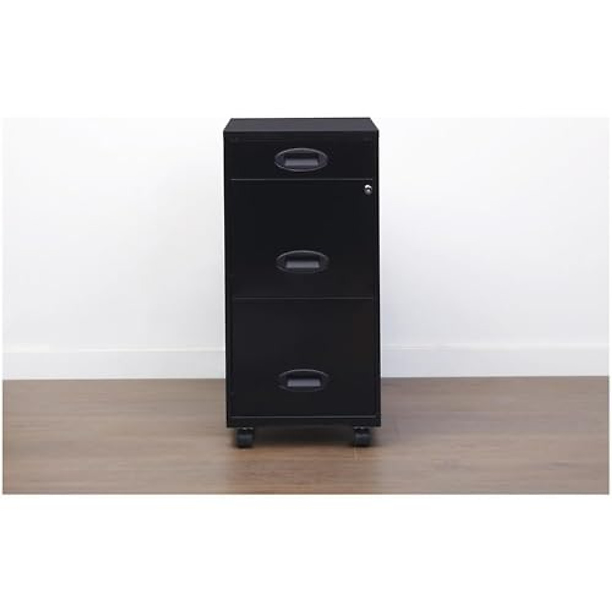 Pemberly Row 3 Drawers 29.52" Vertical Black Metal Filing Cabinet Lockable Pre-Assembled Movable Letter Size for Home, Office
