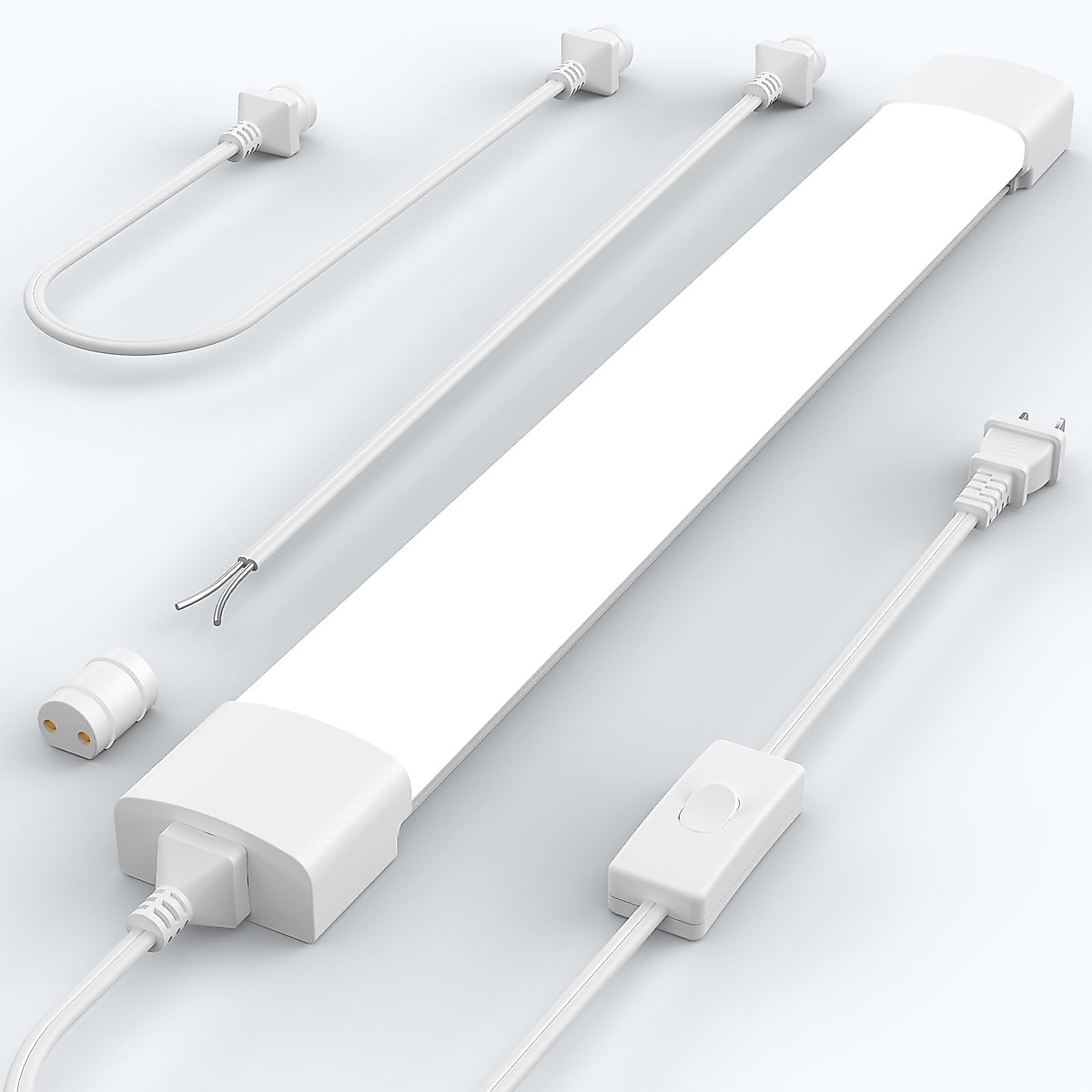 Denlead Plug in Light Fixture 2FT, 5000K Linkable Plug-in Utility Shop Light, 18W Light Bar for Room, Overhead Light for Workbench Kitchen Garage, IP66 Waterproof