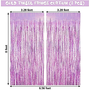 Light Purple Fringe Curtain Backdrop, 2 Pack Tinsel Foil Fringe Curtains Party Decorations Streamers, Xmas Light Purple Metallic Glitter Backdrop for Birthday Wedding Bridal Shower Photo Booth
