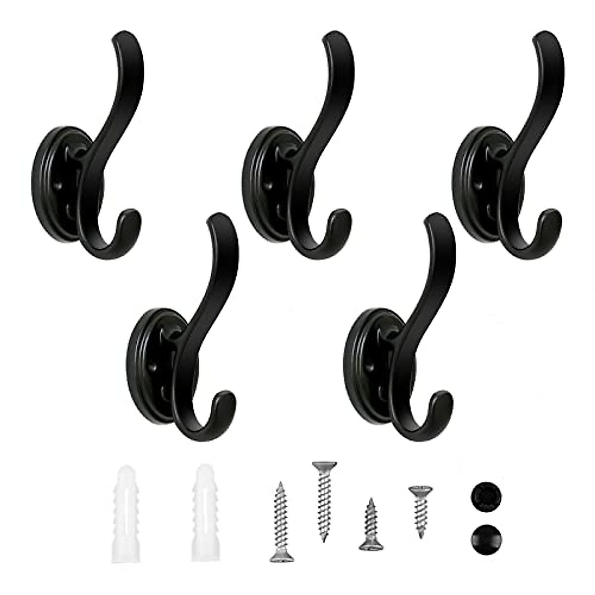 jmaisiu Wall Hooks 5 Pack, Coat Hooks Wall Mounted, Black Modern Metal Hooks Heavy Duty Robe Hook Hat Rack, Space Aluminum Alloy Coat Hanger for Hanging Hat, Towel, Bag, Rope
