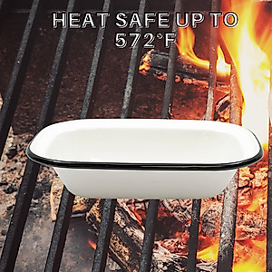 Tablecraft Enamelware Collection Black Rim Solid White Enamel Rectangular Serving Bake Pan, Camping, Farmhouse, Home & Restaurant Use Porcelain over Steel, Classic, Vintage, Style 11x8x2.3