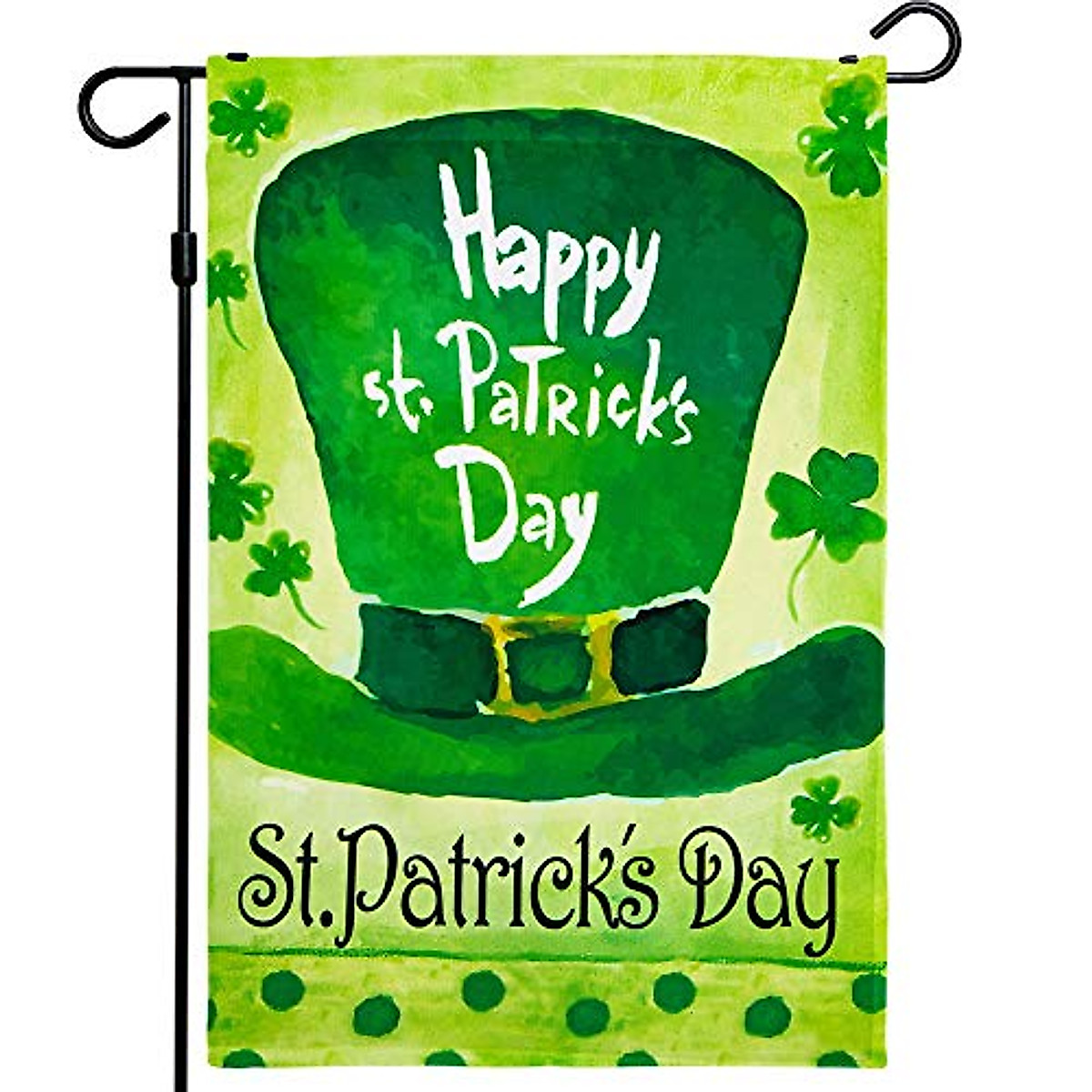 G128 - St Patrick's Day Garden Flag, St Patrick's Themed Decorations - Leprechaun Hat, Rustic Holiday Seasonal Outdoor Flag 12" x 18"