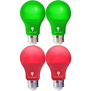 4 Pack LED Red and Green Light Bulbs - 120V E26 Base 9 Watt (60-watt Replacement) - Red and Green Bulbs for Party Decoration, Porch, Home Lighting, Christmas