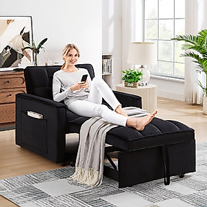 KINFFICT Sleeper Chair Bed, Convertible Single Sofa Chair Bed with Pillow, Pull Out Sleeper Bed with Adjustable Backrest, Multi-Functiona Lounge Chair for Living Room, Apartment, Office