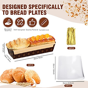 Sabary 50 Pcs Paper Loaf Pans for Baking 9 x 3 x 2 In Disposable Paper Baking Loft Mold 50 Pcs Disposable Holiday Bakeware Clear Bread Bags with Ties Plastic Bread Storage Bags for Baked Goods Bakery