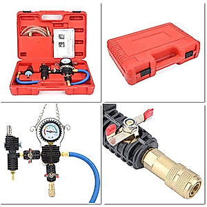 Cooling System Vacuum Purge Radiator Coolant Refill Tool Kit, Universal Automotive Water Tank Pneumatic Vacuum Antifreeze Change Filler Set, with Adapter Case Hose for Car Van SUV Truck