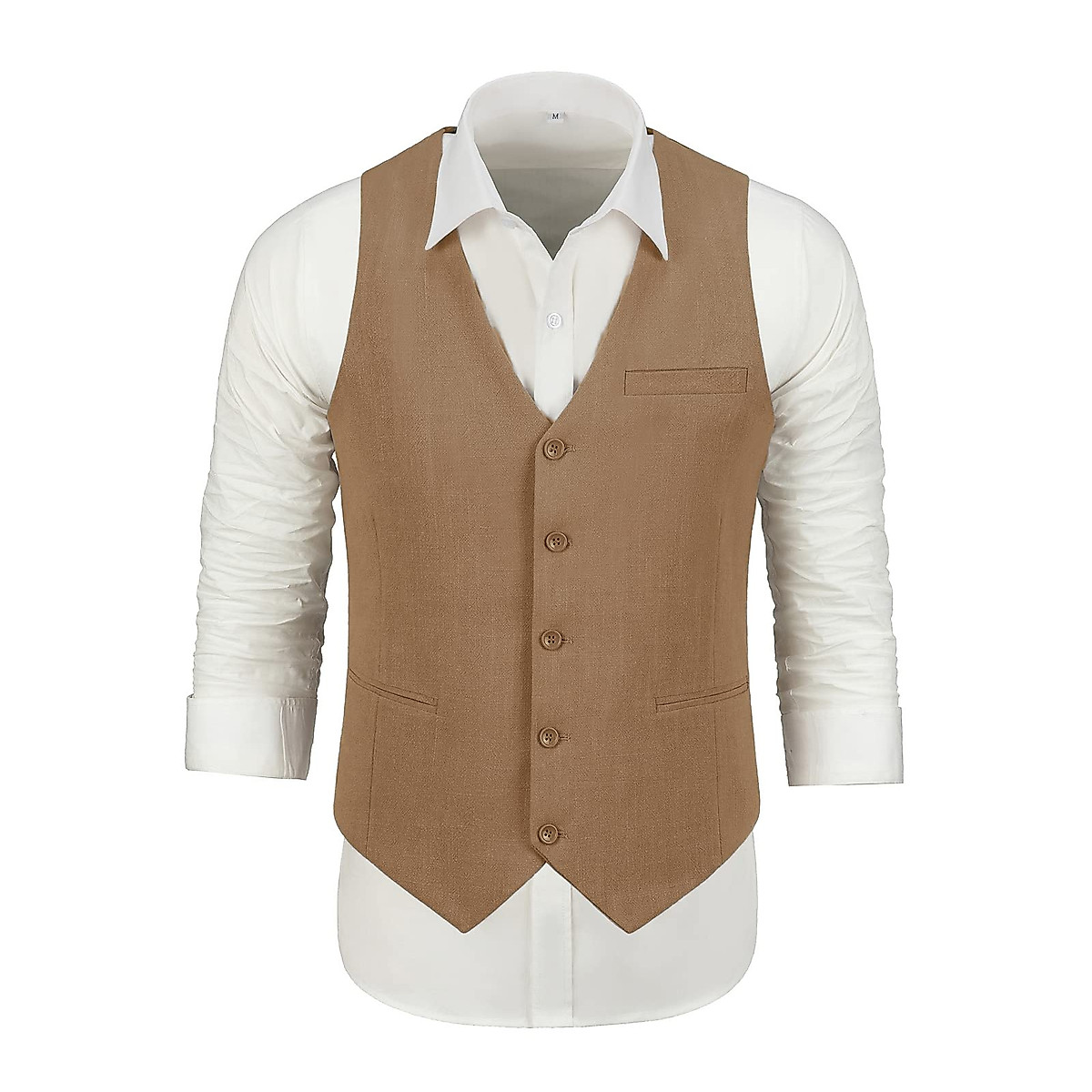 Furuyal Men Linen Beach Wedding Suits Casual Linen 2 Piece Suit Mens Summer Wedding Suits Groomsmen Tuxedos Prom Formal Outfit Vest+Pant Khaki-M