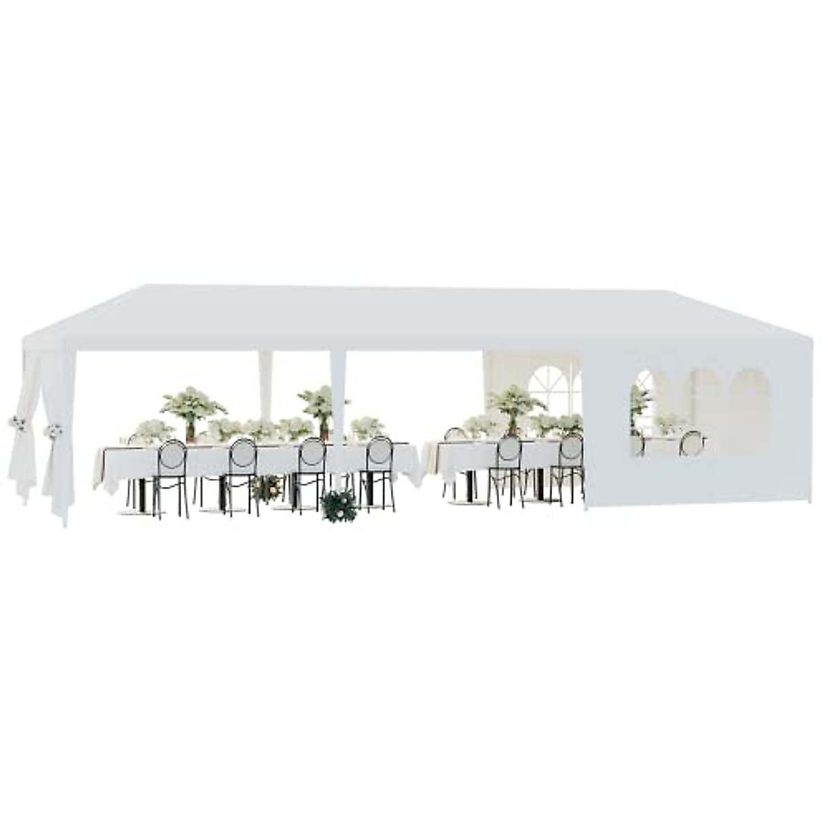 JupiterForce 10 x 30 Outdoor Wedding Party Tent Camping Shelter Gazebo Canopy with Removable Sidewalls Heavy Duty Tent Gazebo Storage BBQ Pavilion Canopy Cater Events, White(10' x 30')