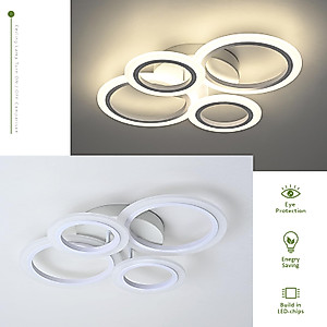 ZUYURT Modern LED Ceiling Light, White Flush Mount Ceiling Light, 4 Rings Close to Ceiling Lamp Lighting Fixture for Kitchen, Living Room, Bedroom, Laundry Room, 4000K