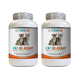 MY LUCKY PETS LLC cat Calming Treats - Advanced Relaxant for Cats - Calms Down Your CAT - Anxiety Relief Complex - l tryptophan for Cats - 2 Bottles (180 Chewable Tablets)