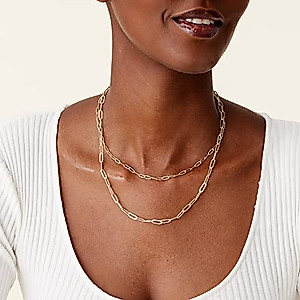 PAVOI Womens 14K Gold Plated Yellow Gold Layered Paperclip Necklace, Double Linked Paper Clip Design