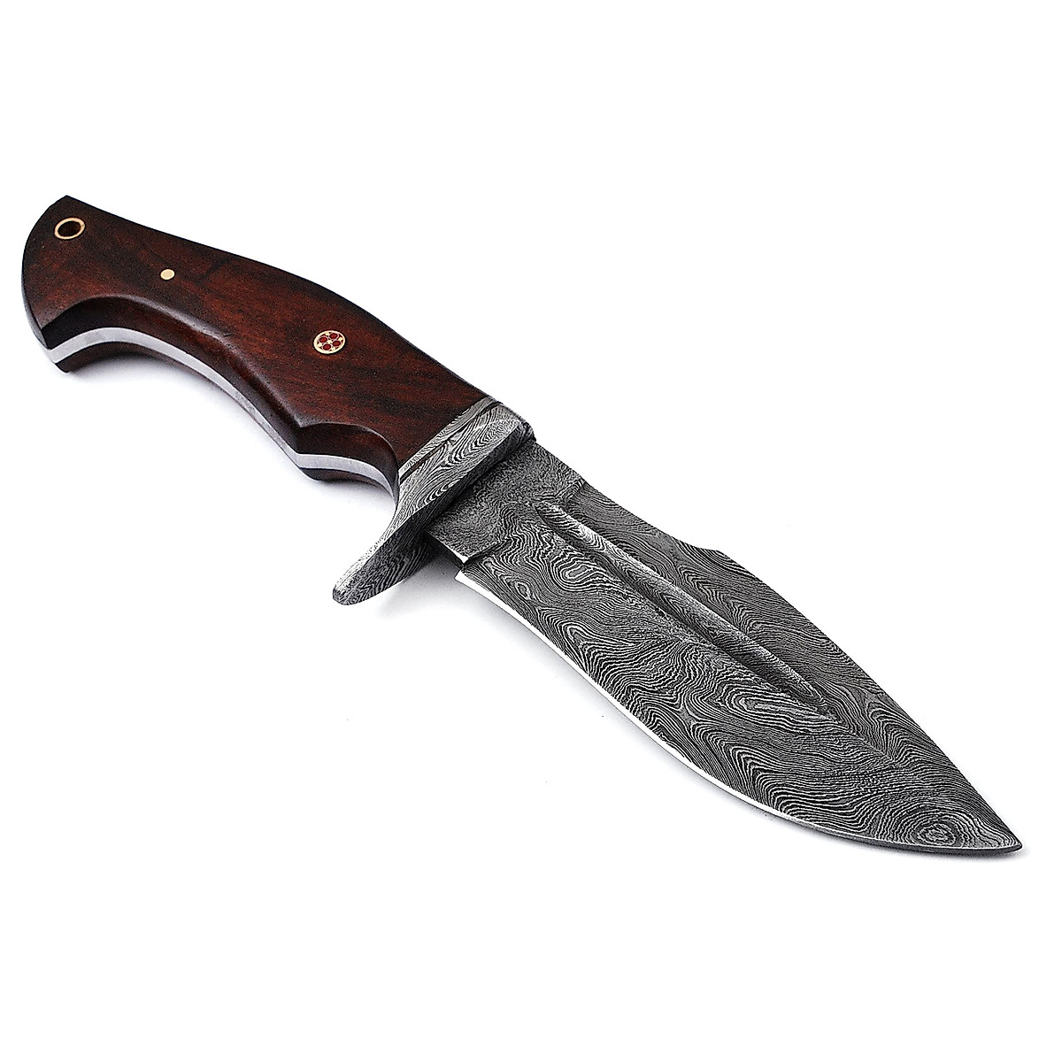 Ace Knife Full Tang Handmade Damascus Hunting Knife - Rose Wood Handle - Fixed Blade Knife with Leather Sheath-Camping Knife Ideal Gift for Men