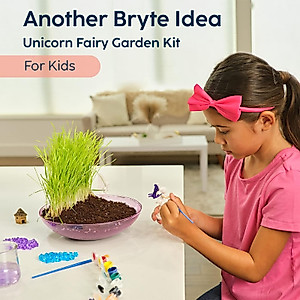 Bryte All-Inclusive Unicorn Fairy Garden Kit with LED Lights, Paint Set, Crystal Rock, Grow Your Own Garden & Play, Birthday Gift, DIY Science Kit, STEM Arts and Crafts Toys for Boys Girls Aged 4-12