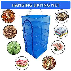 EarfnBabi Drying Rack Foldable Fishing Mesh 6 Layers Hanging Drying Fish Net Foldable Nylon Netting Dryer, for Seeds Fish Vegetables Fruit Herb Food Clothes, Zipper Opening Blue 19.68"x19.68"x37.4"