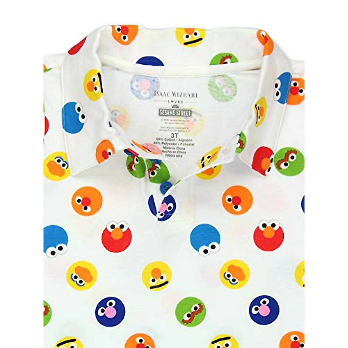 Isaac Mizrahi Loves Sesame Street Gang Elmo Baby Toddler Polo Collared Shirt (24 Months, White/Multi)
