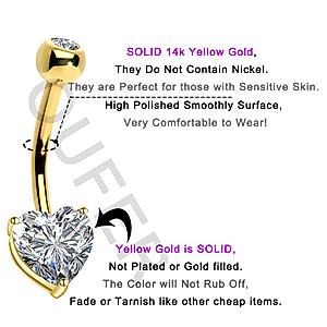 OUFER 14K Gold Heart Solitaire Cubic Zirconia Belly Button Rings Navel Rings Body Piercing Jewelry