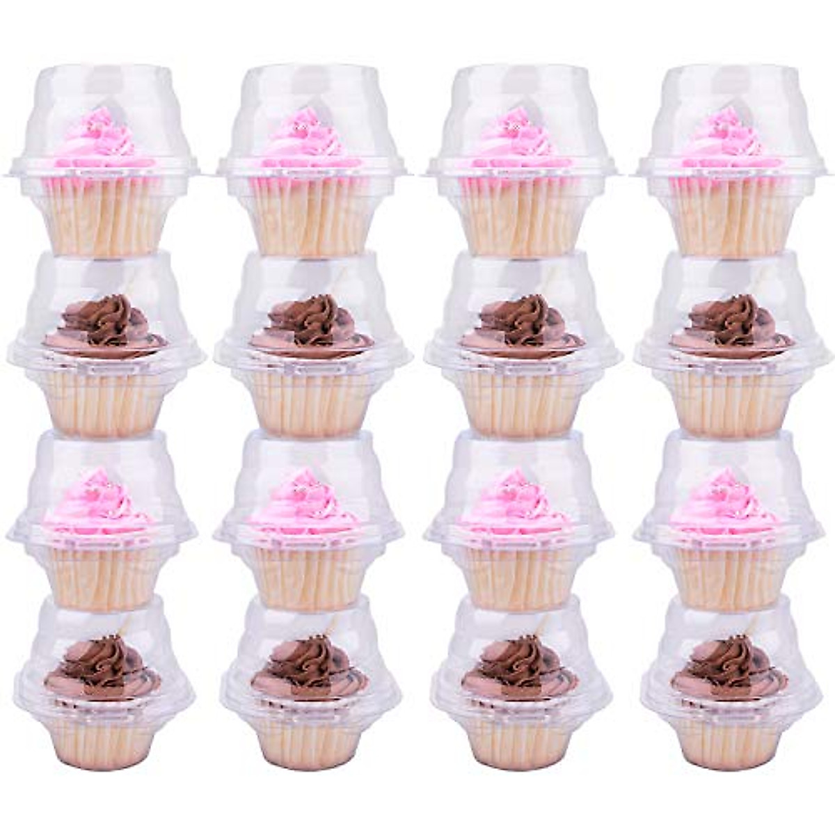 HIMETSUYA Cupcake Boxes Individual Cupcake Containers, 50 Packs Regular Single Cupcake Holder High Topping for Muffins, Thicker Stackable Plastic Cupcake Carrier for Party (50 pack)