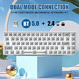 ZMX CIY68 Keyboard Kit,Hot Swappable 65% Mechanical Keyboard Wireless Bluetooth 5.0/2.4G Dual Mode Kit with ABS Shell Metal Positioning Plate Sound Insulation Mat for Windows/Android (White)