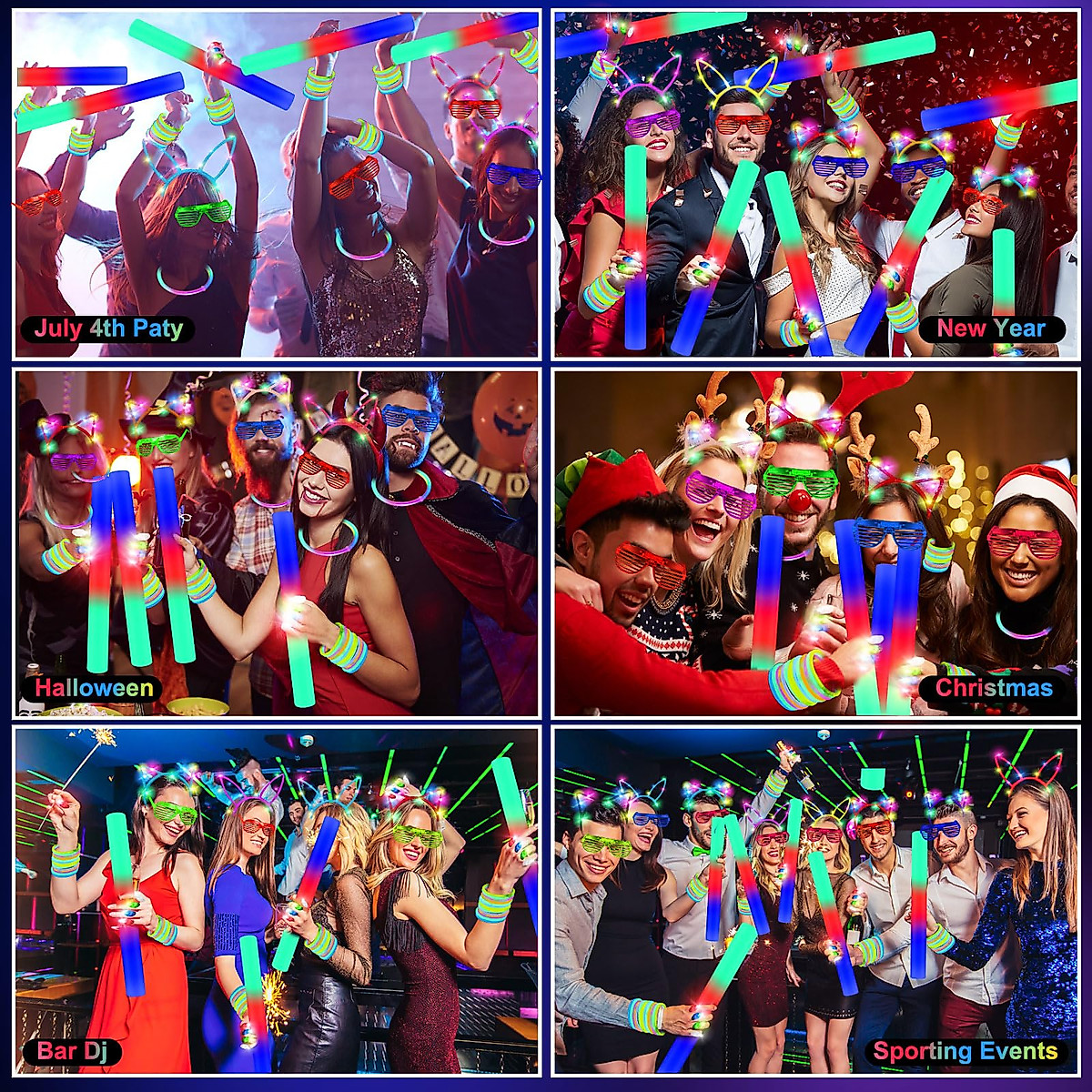 OLUPP 282 PCS Glow Party Supplies, 18PCS Foam Glow Sticks, 18PCS LED Glasses, 200PCS Glow Sticks, 30PCS Finger Lights, 8PCS Bunny Ear Headband and 8PCS LED Cat Ear Headband for Glow Party,Birthday