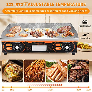 WICHEMI 29" Commercial Griddle Electric Grill Without Plug Countertop Griddle Flat Top Grill Hot Plate Non-Stick Stainless Steel Teppanyaki Grill for Restaurant Kitchen, 110V 4400W