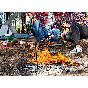 Bruntmor Grill Swing Campfire Cooking Stand BBQ Grill for Cookware & Dutch Oven Adjustable Collapsible Legs with Hooks & Accessories & Carrying Case Black