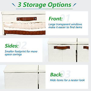 Bidtakay Collapsible Storage Bins with Lid Storage Cubes with Clear Window 15 x 11 inch Fabric Closet Organizer with Handles Storage Baskets for Shelves Organization Clothes 4-Pack Ivory