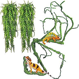 kathson Reptile Plants,Bendable Jungle Vines,Flexible Hanging Plant Habitat Decoration Tank Accessories for Bearded Dragon Chameleon Lizards Gecko Tree Frog (3 PCS) 