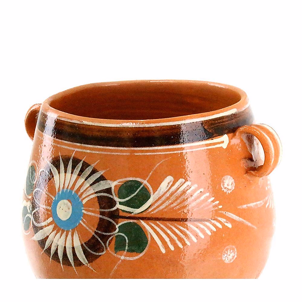 Thaweesuk Shop New Olla De Barro Frijolera w/Lid 3.5 Quarts Canterito Cazuela Traditional Floral of Set