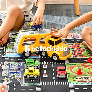BELLOCHIDDO Toddler Toys Car for 2 3 4 5 6 Year Old Boys - STEM Educational Construction VehicleToys with Play Map - Transport Carrier Truck for Kids with Light Sound, Gift Car Toys for Toddlers 1-3