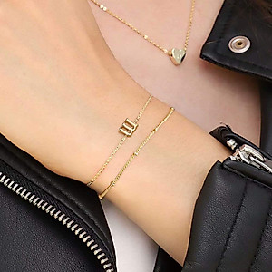 Initial Bracelets for Women Girls, 14K Gold Plated Layered Letter C Initial Bracelets for Women Alphabet Bracelet with Initials C, Valentines Mothers Day Bridesmaid Gifts for Women Girls Kids Jewelry