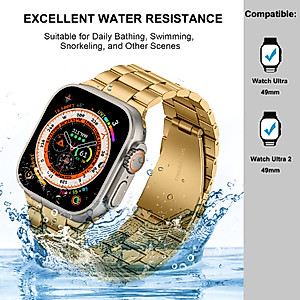 HITZEE Compatible with Apple Watch Ultra Band 49mm Business Stainless Steel Metal Strap Men Women Link Bands with Case Compatible for Apple Watch Ultra 2 Ultra, 49mm Gold