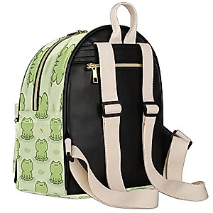Cute Frog Mini Backpack Purse for Women, Frog Dragonfly Leather Small Backpack Casual Travel Daypacks Shoulder Bag for Girls Teen
