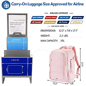 COW STAUNCH Travel Backpack for Women, 35L Flight Approved Carry On Backpack, Expandable Luggage Personal Item Backpack, 15.6 Inch Lightweight Business College Laptop Daypack, Pink