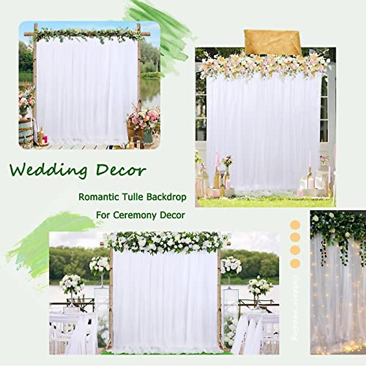 White Tulle Backdrop Curtains Wedding 2 Layer Sheer Drape Backdrop Cloth Polyester Backdrop for Baby Shower Parties Photography Props 5ftx7ft