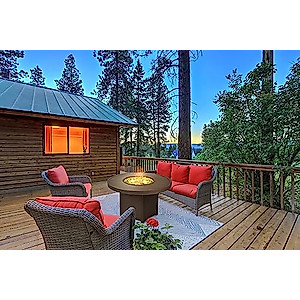 Bluegrass Living GN3R111S 50,000 BTU Round Propane Fire Pit Table for Patio & Deck Use, Aluminum & Wicker, Includes Glass Beads, Wind Guard, Protective Cover, 42-in. x 26-in., Brown