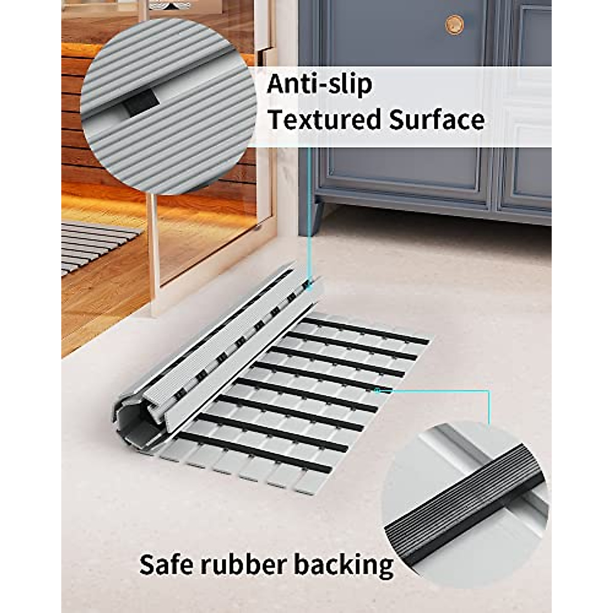 Shower-Mat Non Slip, PADOOR Heavy Duty Bathtub-Mat Curlable Quick Drain Sturdy Bath Tub Mat Without Suction Cups for Indoor Outdoor Use 17x26 Inch Grey