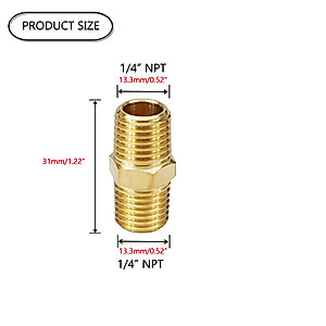 HQMPC Solid Brass Pipe Fitting Male Pipe, Hex Nipple Gas Connect Adapter Brass Union Coupler Adapter Gas x Flare Fittings 1/4"NPT 12Pcs