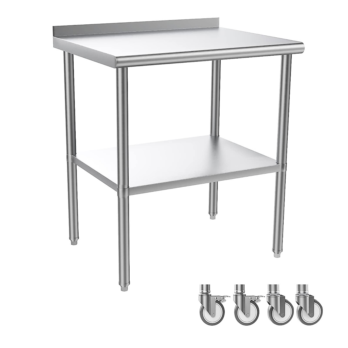 ROVSUN 30' x 24'' Stainless Steel Table for Prep & Work,Commercial Worktables & Workstations, NSF Heavy Duty Metal Table with Wheels & Backsplash for Kitchen, Restaurant,Home,Hotel