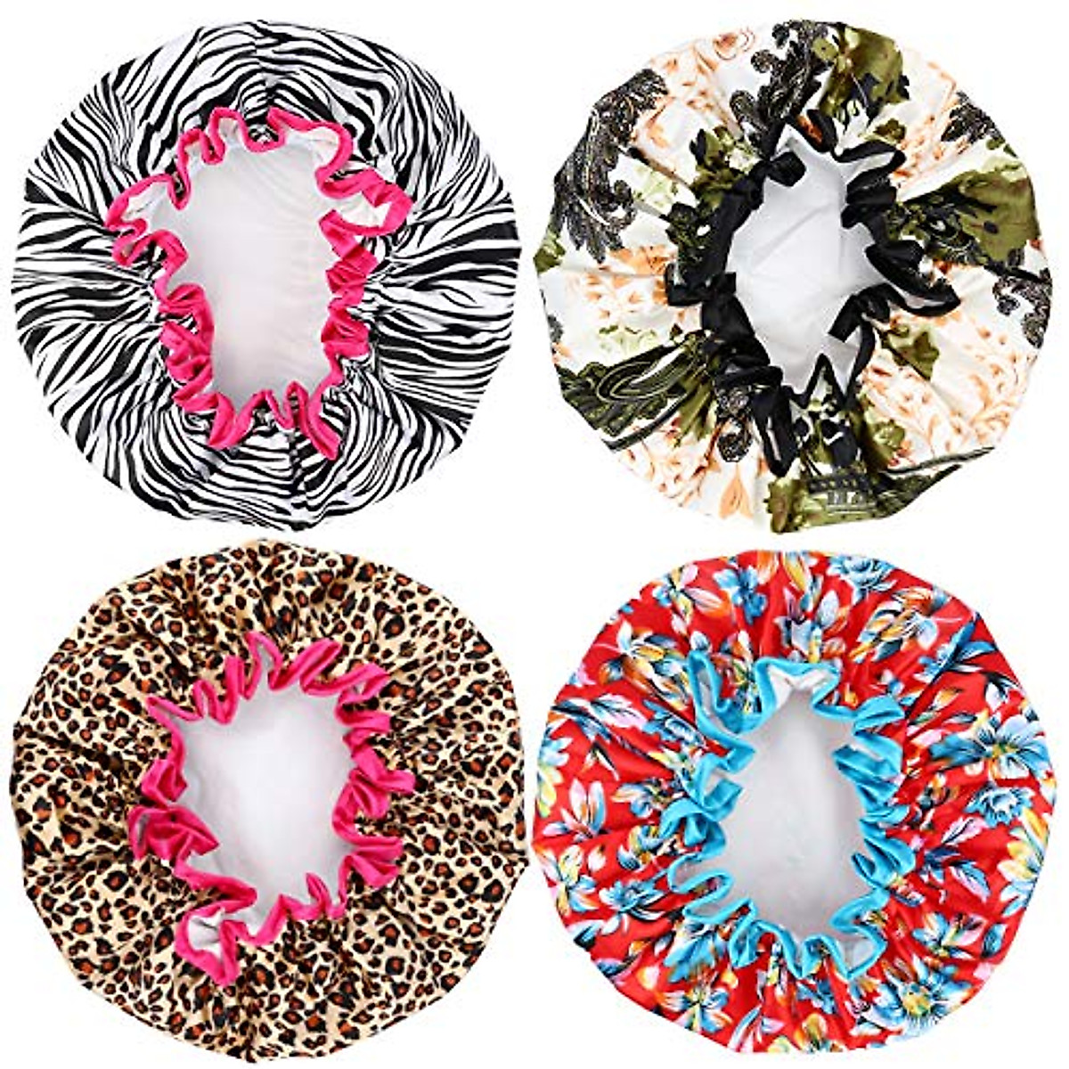 Shower Cap, ESARORA 4 PACK Bath Cap Designed for Women Waterproof Double Layer