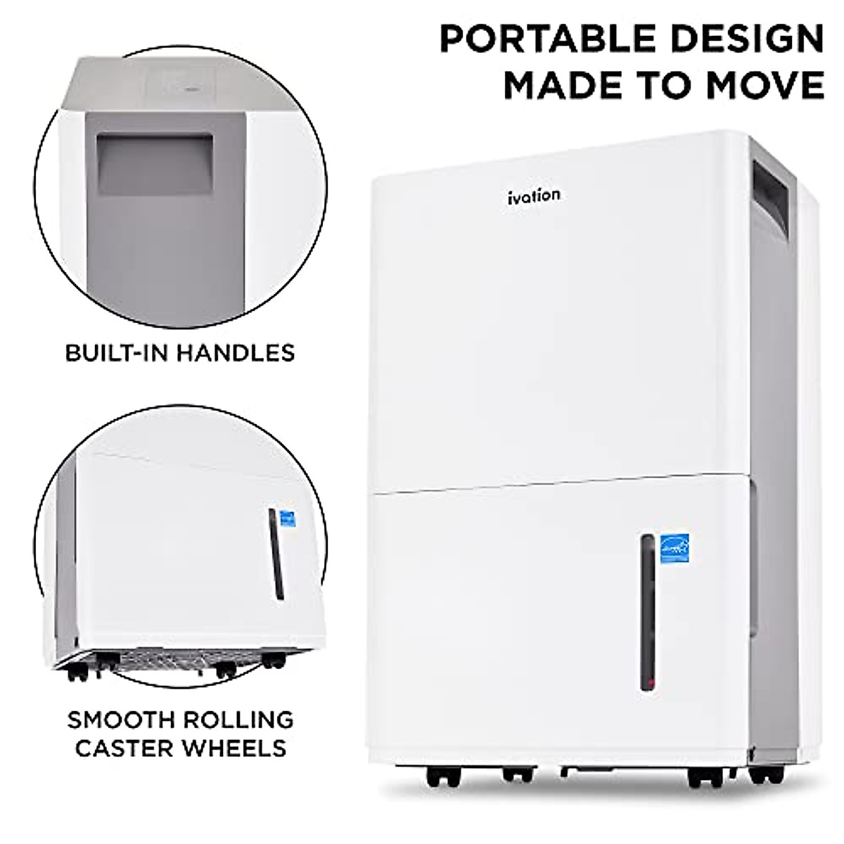 Ivation 4,500 Sq. Ft Energy Star Dehumidifier With Pump, Large Capacity Compressor De-humidifier for Big Rooms and Basements with Continuous Drain Hose Connector and Pump, Auto Shutoff and Restart