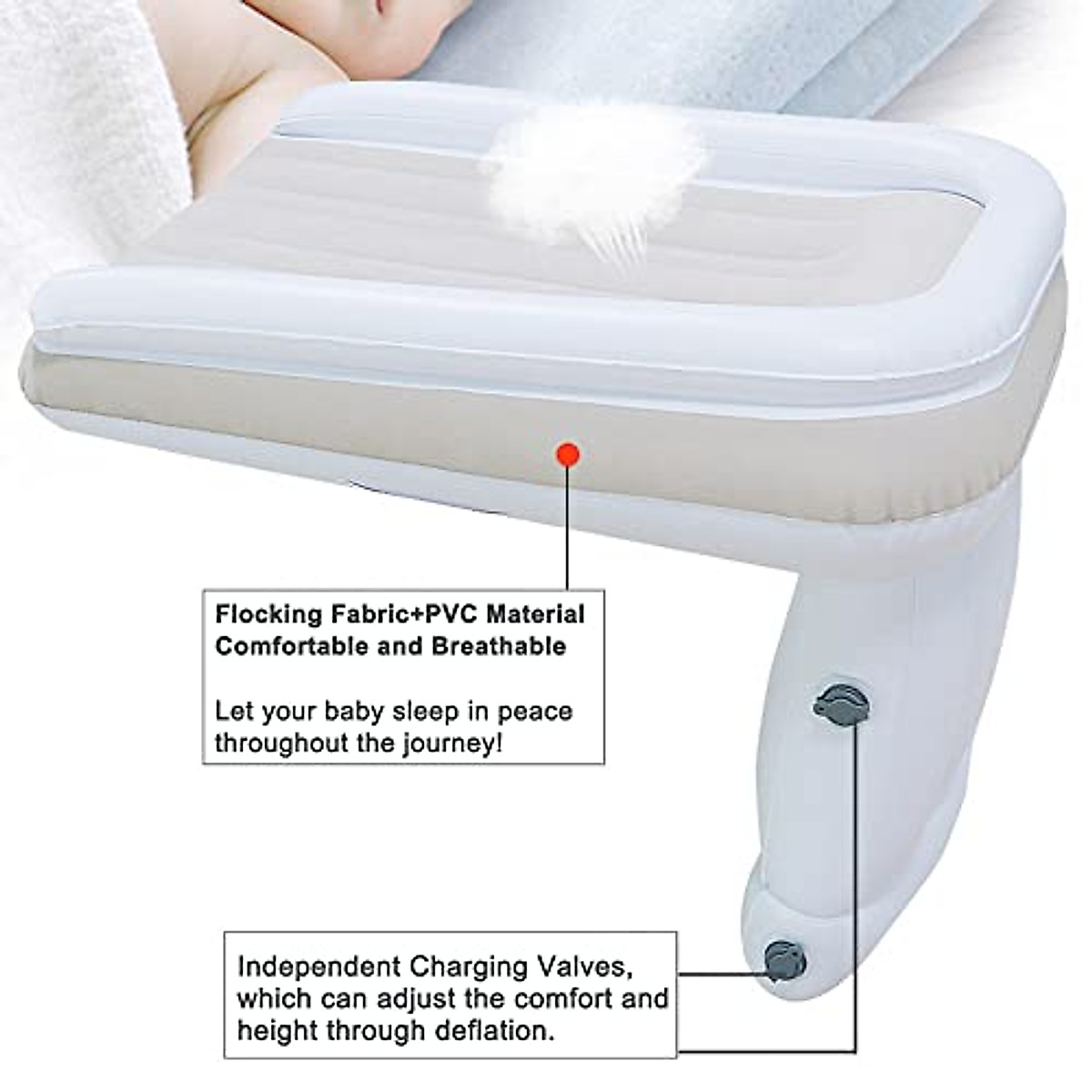 GEMGO Inflatable Airplane Bed for Toddler Travel Baby Travel Airplane Bed | Inflatable Toddler Travel Bed | Infant Airplane Bed | Fits Most Airplane Economy Seats for Convenient Toddler Travel