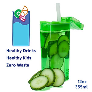 Precidio Design Drink in the Box Eco-Friendly Reusable Juice Box Container, 12 ounce, Green