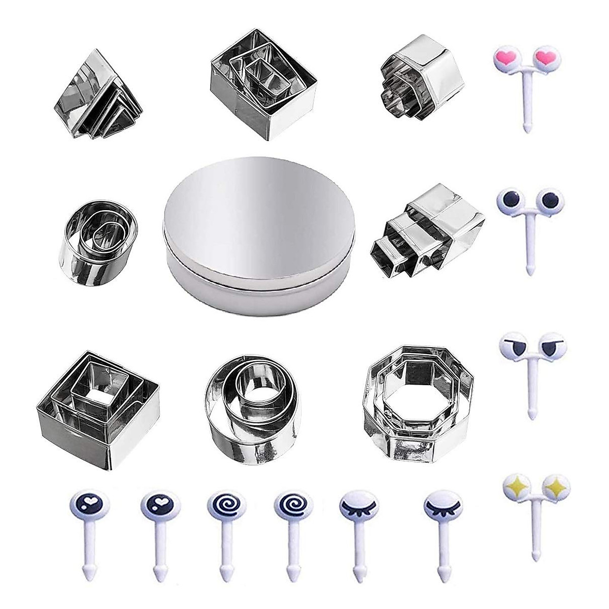 24 Geometric Stainless Steel Metal Cutting Dies (Pastries, Dough, Pie Crust, Fruit, Fondant, Clay),10 Eye Style Fruit Forks