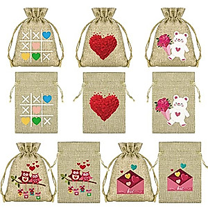 KUUQA 25 Pcs Heart Love Shaped Drawstring Gift Bags for Valentine's Day Party Favors, Valentine's Day Cotton Favor Pouches for Goodies, Sachets, and Jewelry, 5 Designs