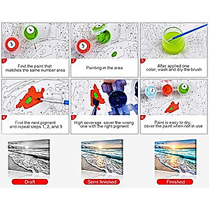 TUMOVO Paint by Numbers for Adults, Beach Paint by Numbers for Kids Ages 4-8 Seaside Landscape DIY Canvas Painting Kit 16 x 20 inches Oil Painting Paint by Number Kit Kids Educational Toys(Frameless)
