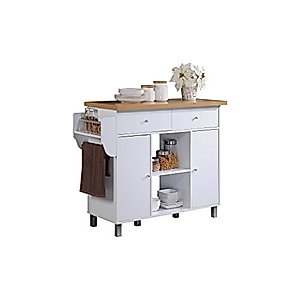 Hodedah Import Island with Spice Rack & Towel Rack Kitchen Cabinet