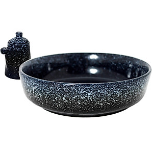 VALLENWOOD Extra Large Salad Serving Bowl, 11 inch. Big Ceramic Navy Dark Blue Pasta bowl Plus Oil Bottle. 95 oz. Beautiful And Elegant Huge Design. Giant Mixing and Fruit Bowls