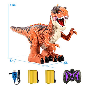 MAGICDINOSAUR Big Remote Dinosaur Toys for Boys 3-5, Electric Realistic RC T-rex with Spray, Lights and Sounds, Rechargeable Dino Robot with Fire Breathing, Gift for Boys and Girls 4-7 8-12 Years