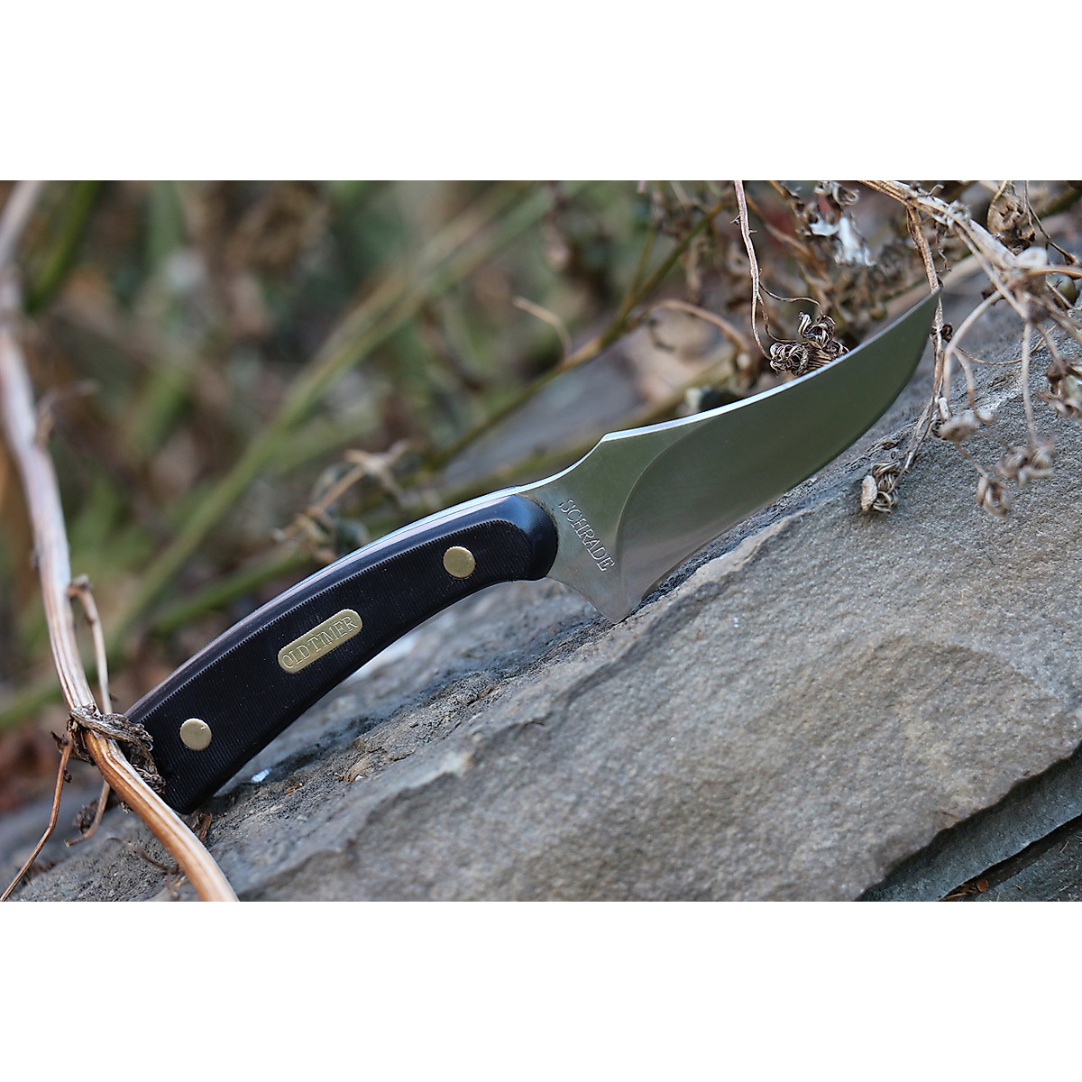 Old Timer 152OTCP Sharpfinger 7.1in S.S. Full Tang Fixed Blade Knife with 3.3in Clip Point Skinner Blade, Black Sawcut Handle, and Leather Belt Sheath for Hunting, Camping, Skinning, EDC, and Outdoor