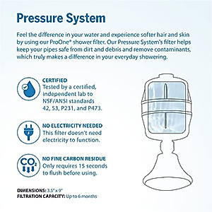 ProOne ProMax Chrome Shower Filter with 5-Function Massage Settings, Filtering, High-Pressure Shower Head to Remove Chlorine, Lead, and More